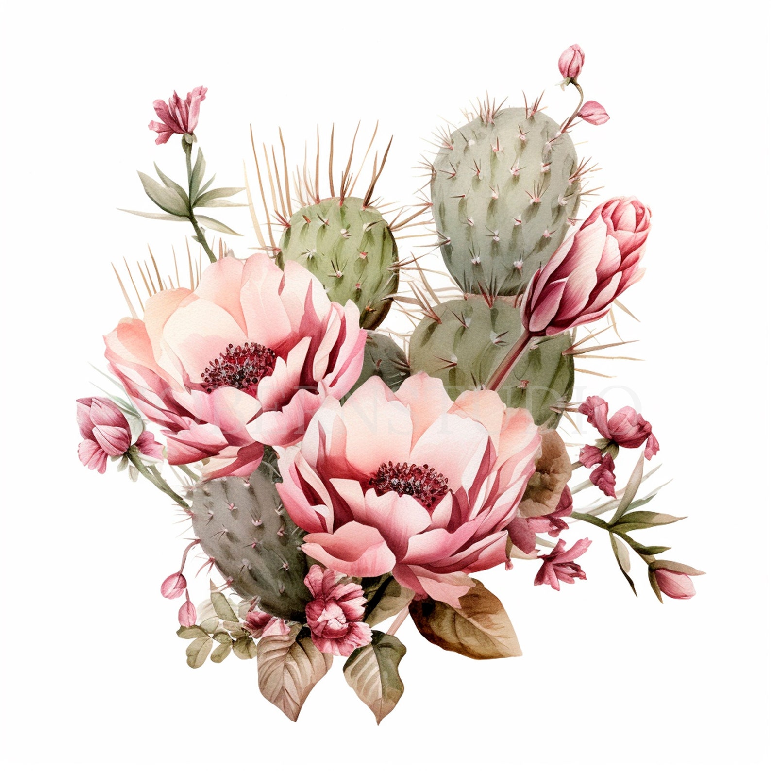 Pink Cactus Clipart Bundle 10 High Quality JPG ,watercolor Home Decor ...