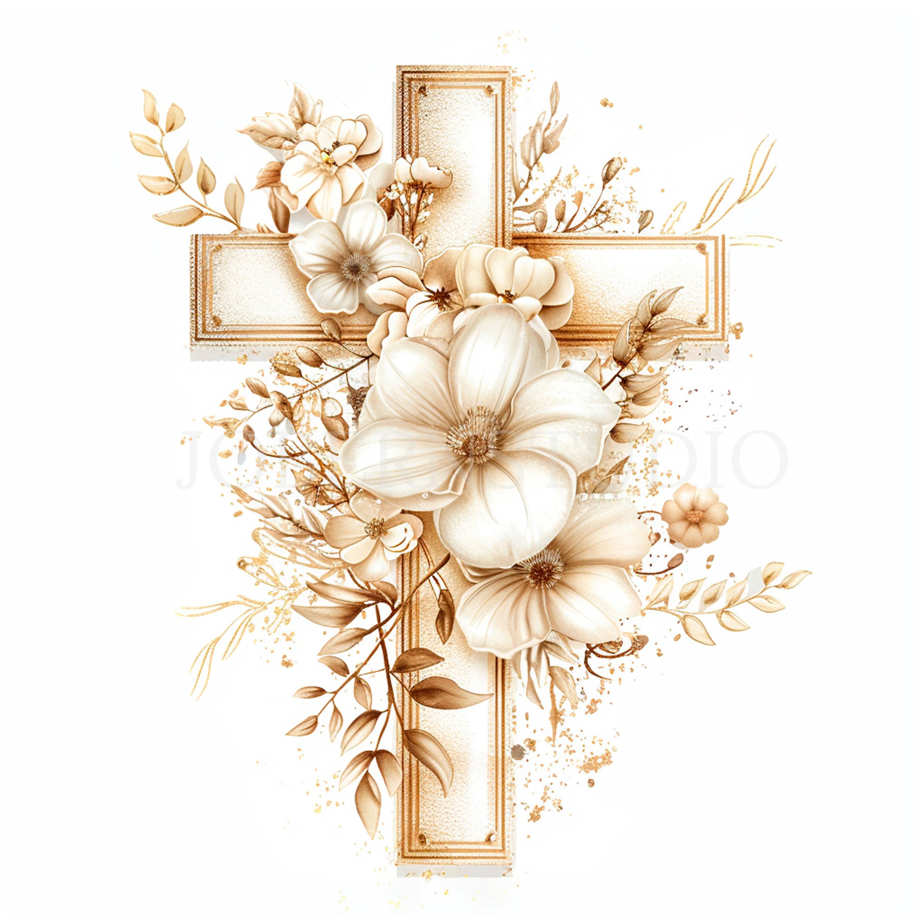 Flower Cross Gold Clipart Bundle 15 High Quality Png,wedding Cross ...