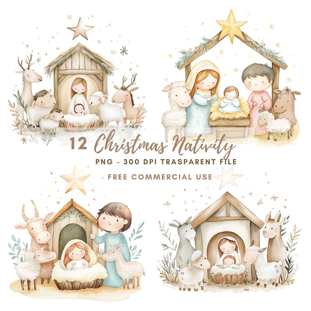 Nativity Clipart Bundle 12 High Quality Png,watercolor Nativity Sacred ...