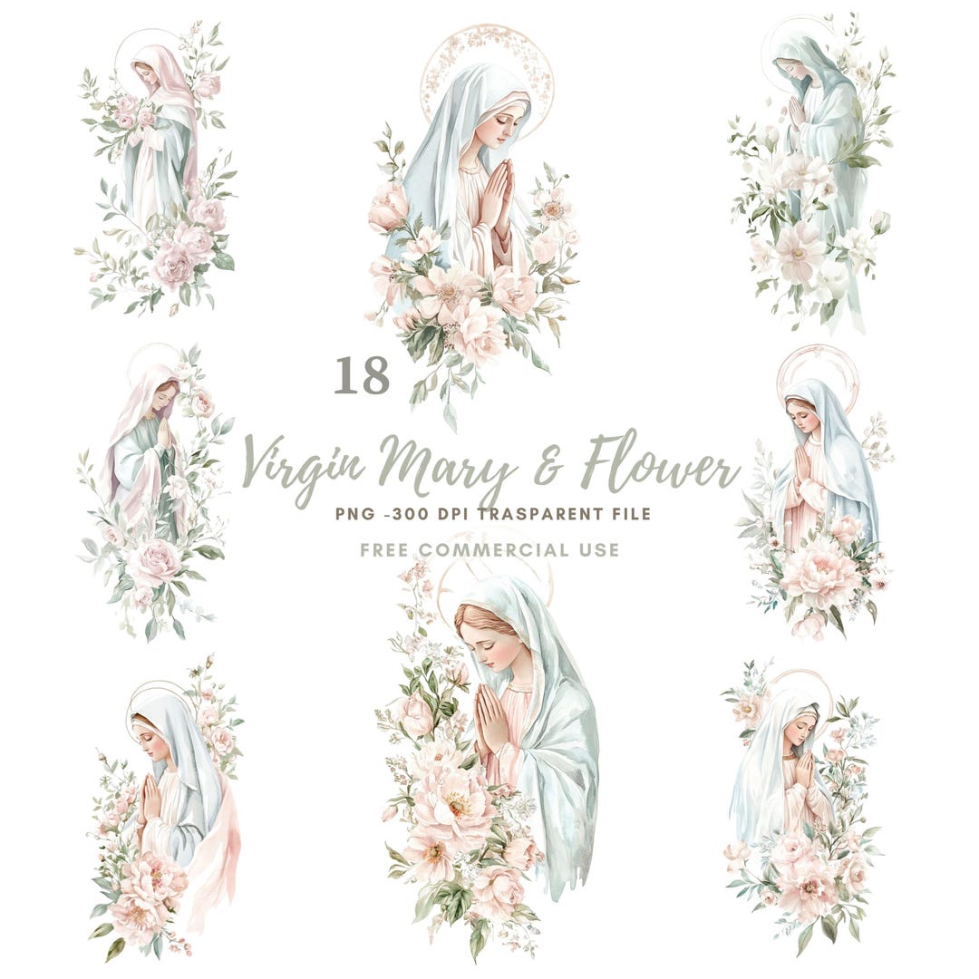 Virgin Mary Flower Clipart,bundle 18 High Quality PNG, Virgin Mary and ...