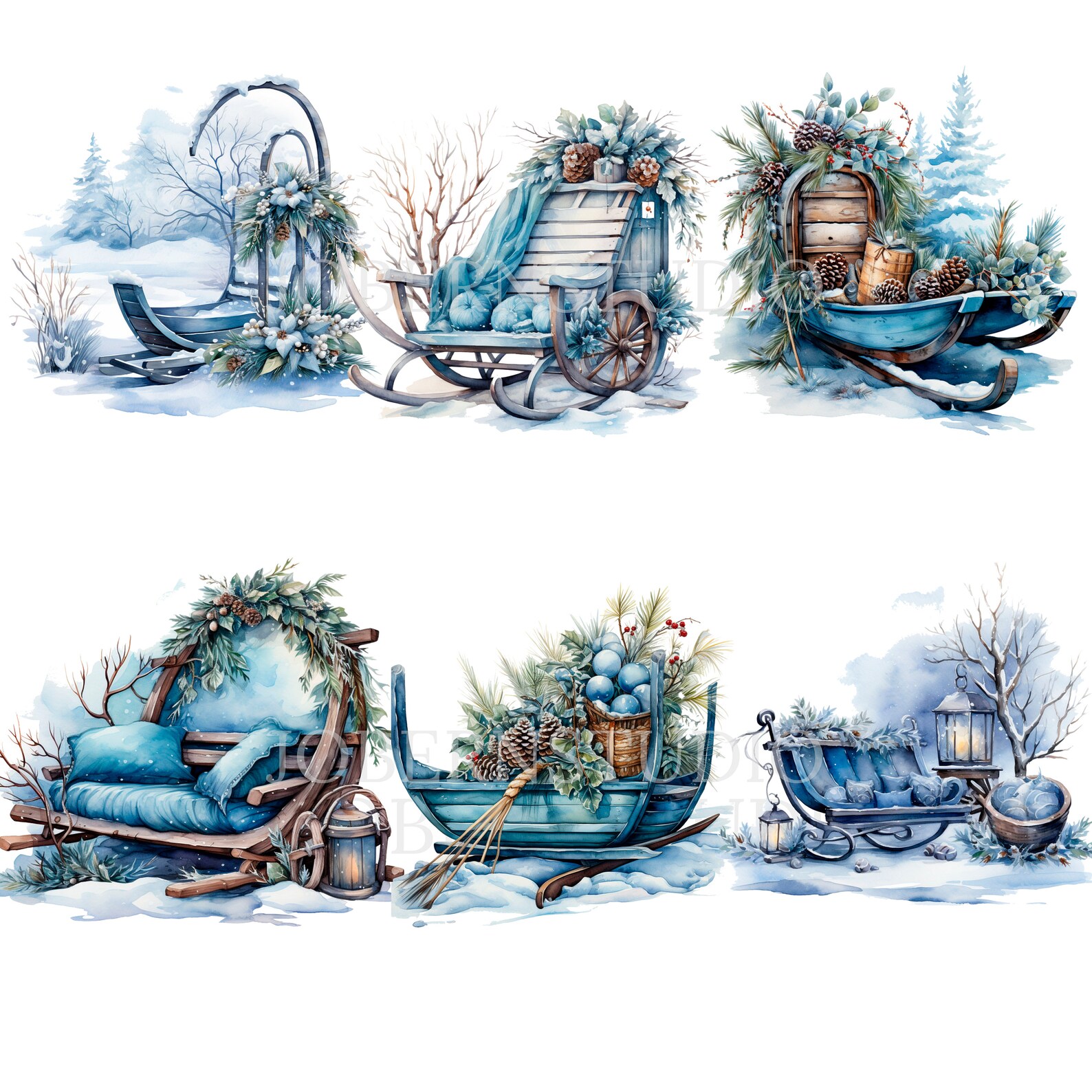 Christmas Sled Clipart Pngbundle 15 High Quality Jpgdigital - Etsy