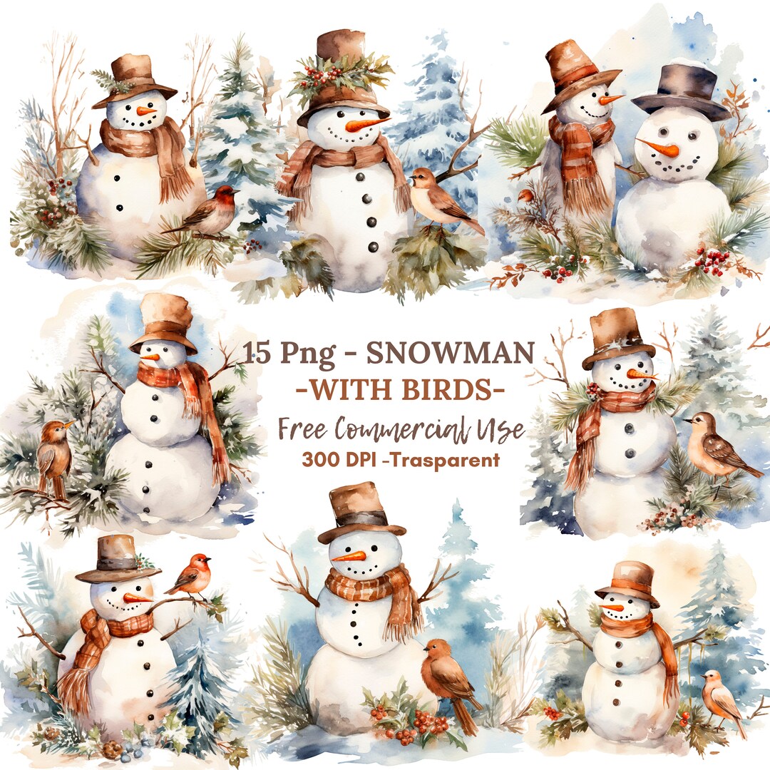 Christmas Snowman Clipart Png,bundle 15 High Quality Jpg,digital ...