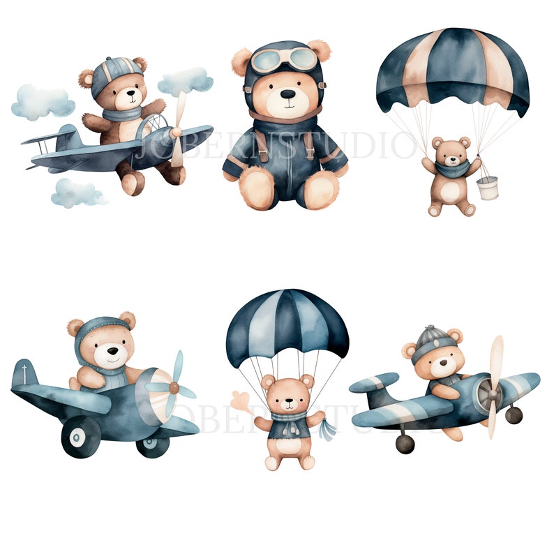 Teddy Bear Aviator Clipart PNG Bundle 15 High Quality Jpg,digital ...