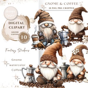 Coffee Gnome Clipart Bundle 10 High Quality PNG, Gnomes and Coffee ...