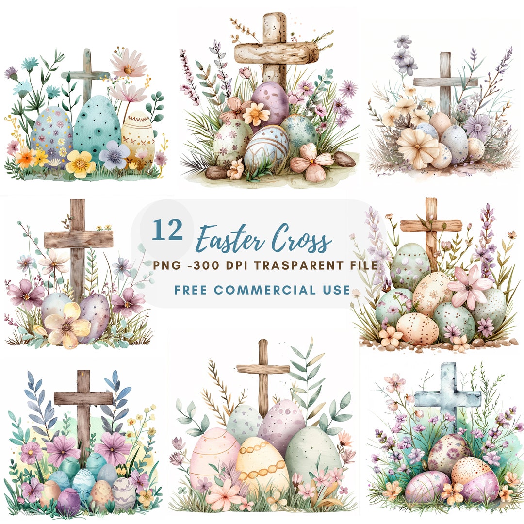Easter Cross Clipart PNG Bundle 12 High Quality,easter Cross Egg ...