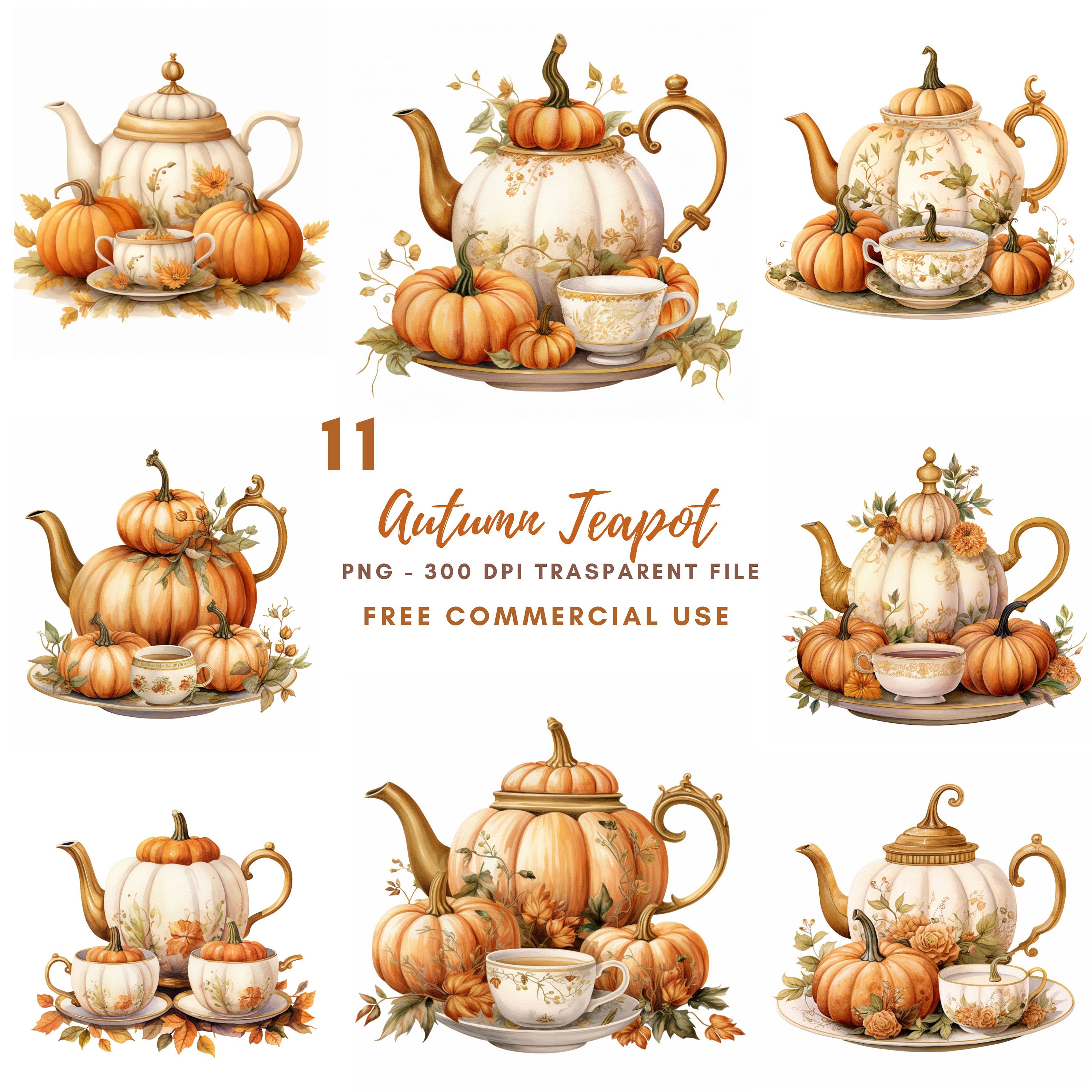 Fall Autumn Pumpkin Teapot Clipart PNG Bundle 11 High Quality Png ...