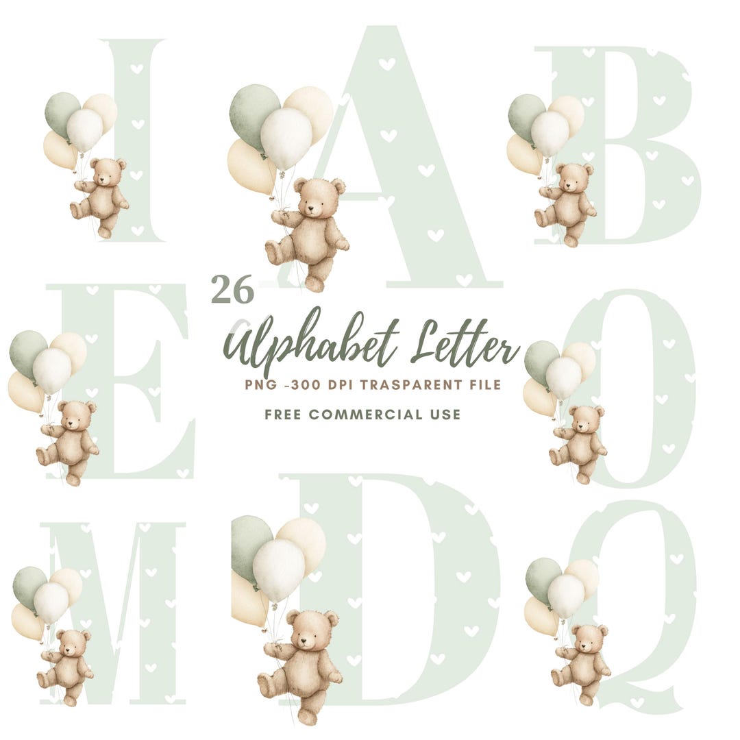 Nursery Green Alphabet Letter Clipart Bundle 26 High Quality PNG ...