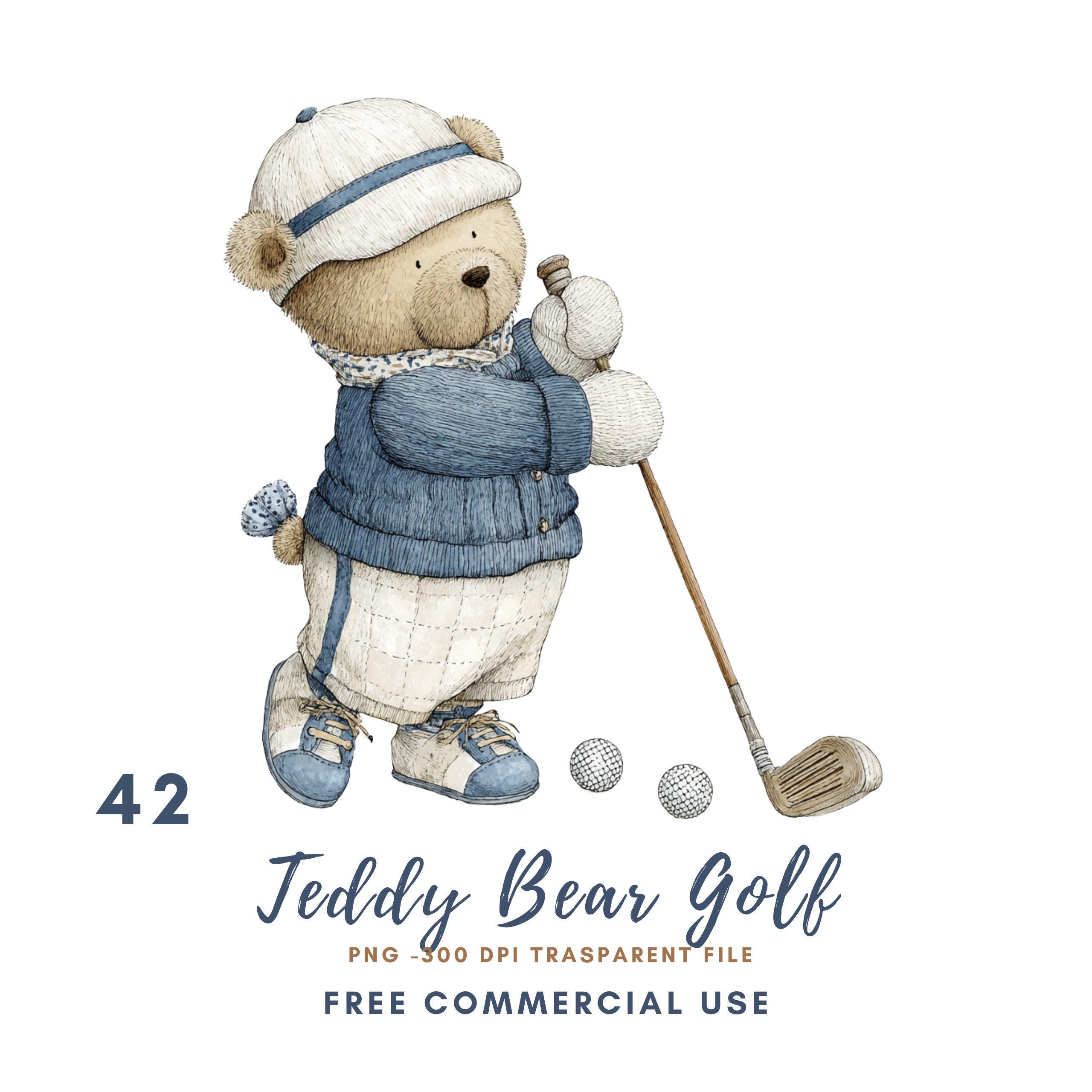 Baby Golf Teddy Bear Clipart Bundle 42 PNG, Watercolor Baby Sport Golf ...