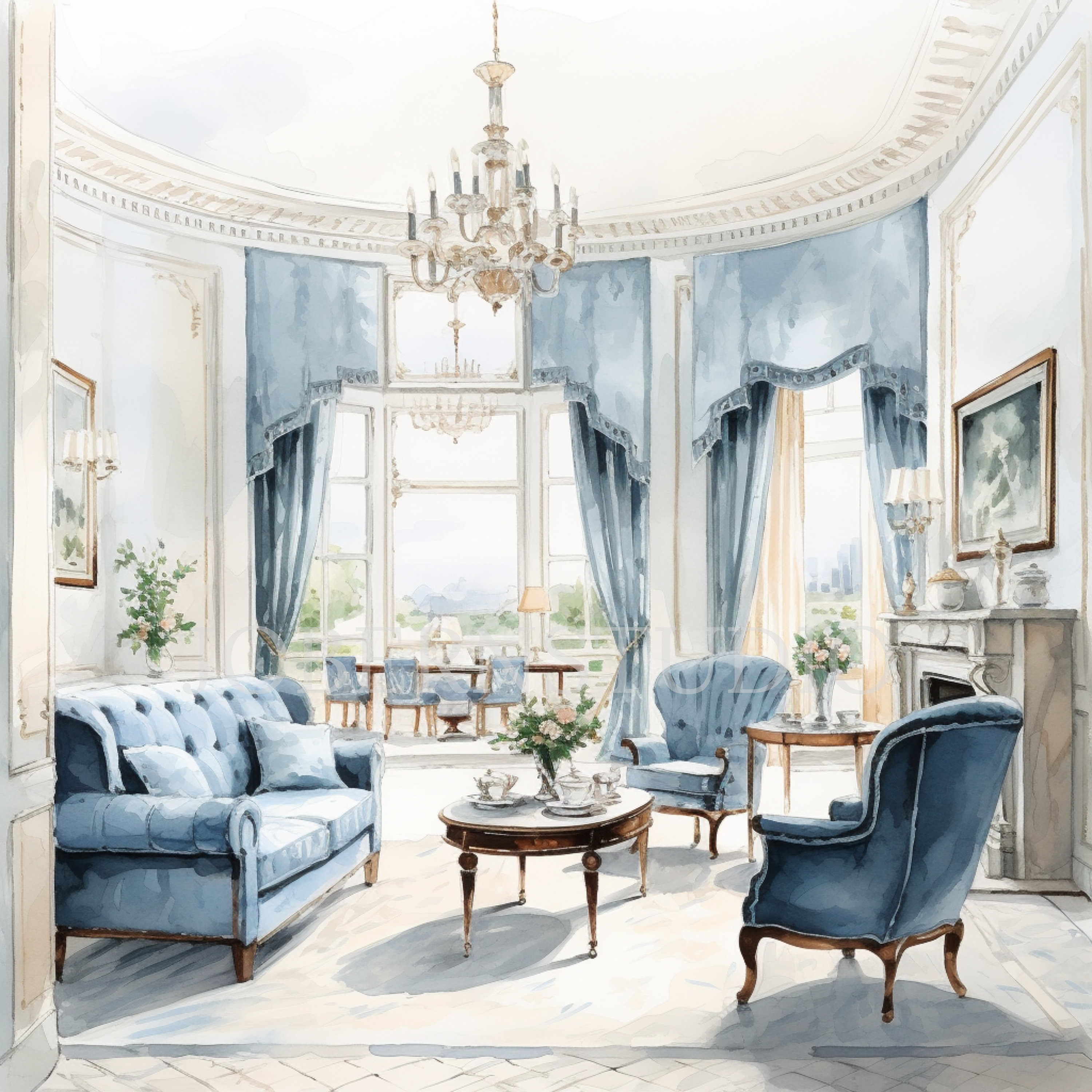 Living Room Clipart Bundle 15 High Quality Jpgs,watercolor Home Decor ...