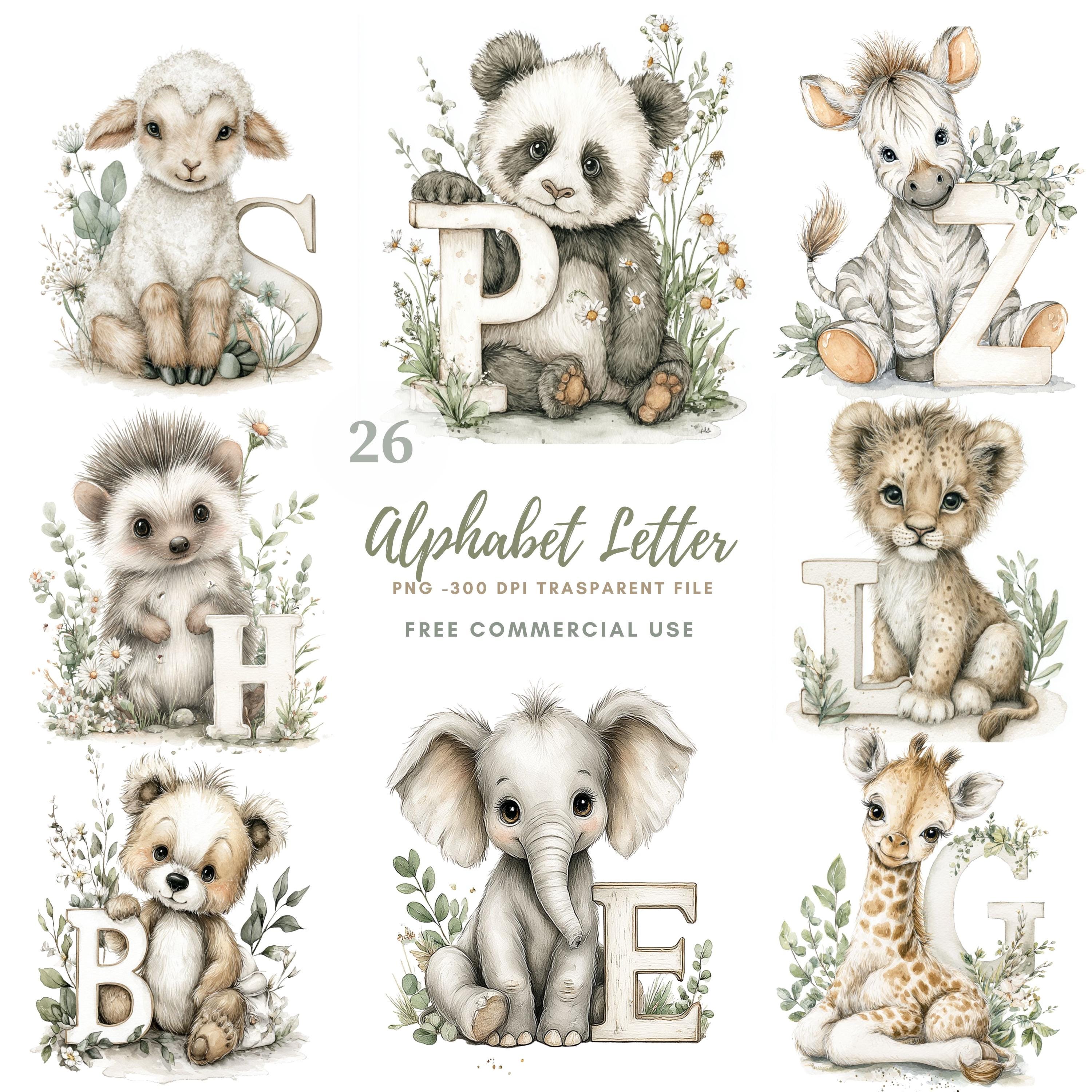 Nursery Alphabet Letter, Clipart Bundle 26 High Quality PNG, Watercolor ...