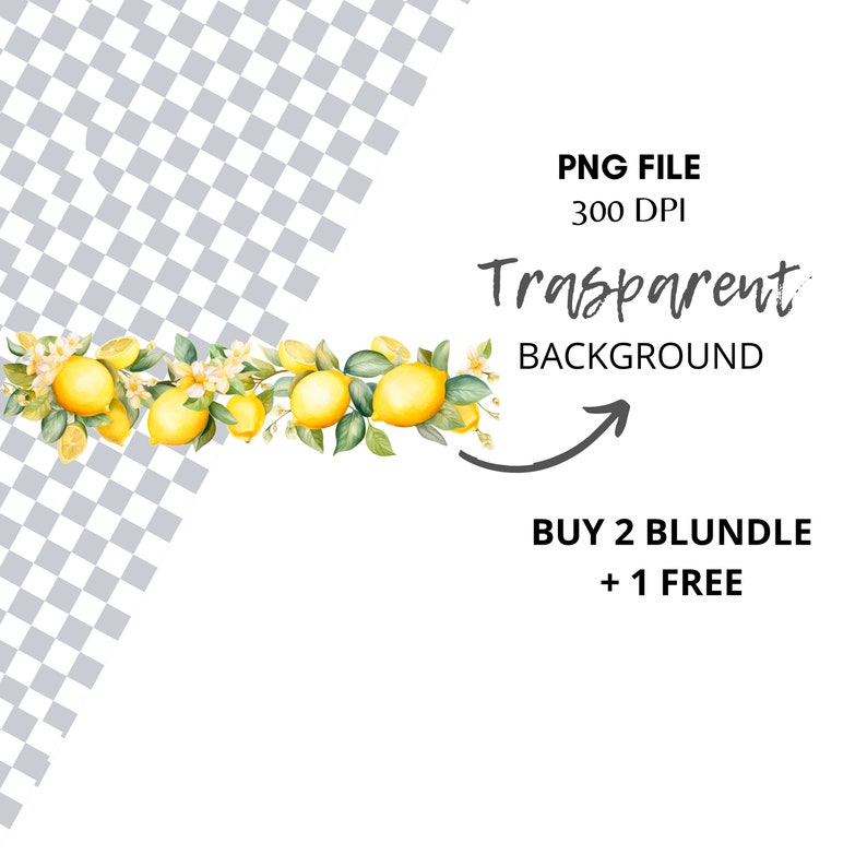 Lemon Garland Clipart Bundle 10 High Quality PNG, Watercolor Fruit ...