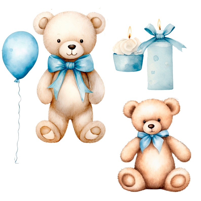 Blue Teddy Bear Watercolor Clipart PNG,25 High Quality Jpgs,digital Download,card Making ...