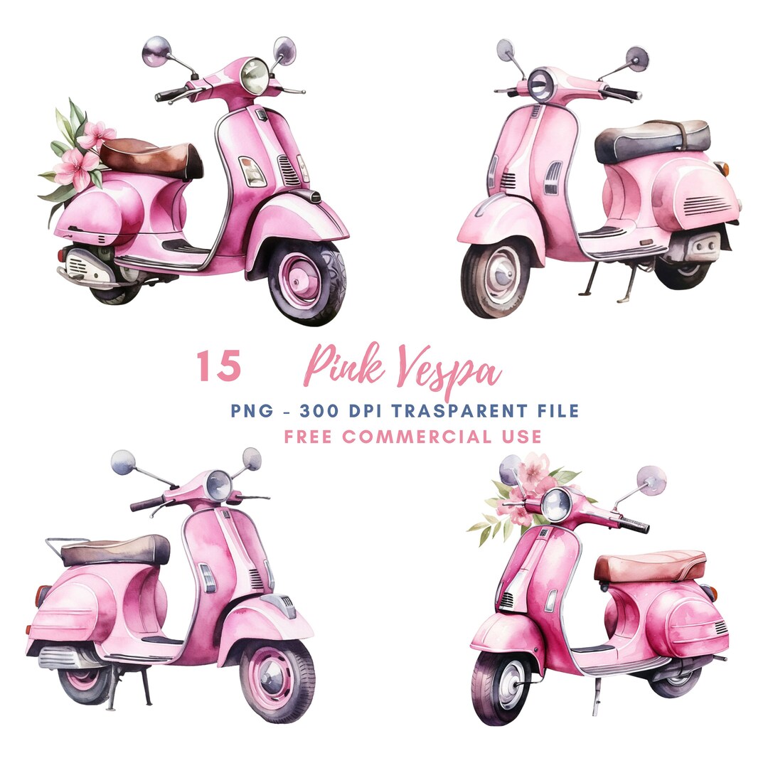 Pink Vespa Clipart Bundle 15 High Quality Png,vespa Motorbike ...