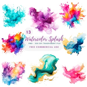 Watercolor Color Splash Clipart,13 Watercolor Graphics Alcohol Ink ...