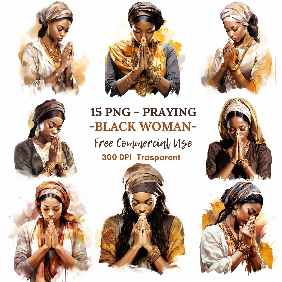 Black Woman Praying Clipart Png,bundle 15 High Quality Jpg,digital Download,card Making,digital ...