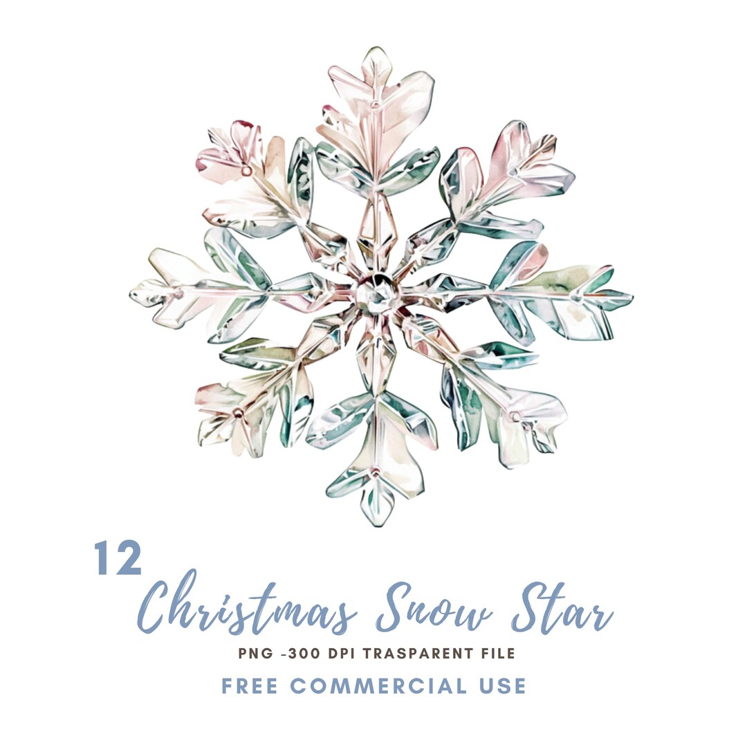 Watercolor Christmas Snow Star Clipart Png,bundle 12 High Quality,cristal Snowstar, Printable ...