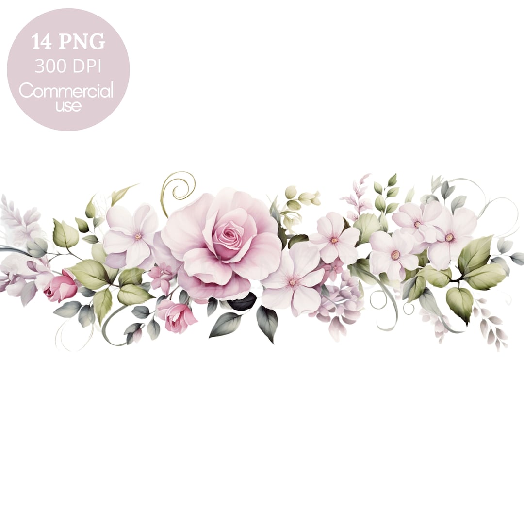 Pink Rose Border ,flower Garland Clipart Bundle 14 High Quality PNG ...
