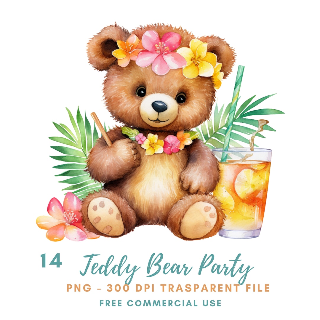 Teddy Bear Party ,watercolor Clipart PNG 14 High Quality,digital ...