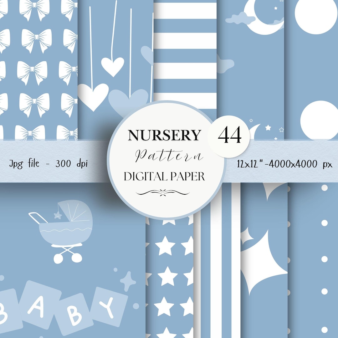 Blue Cute Baby Digital Paper Pack- 44 Nursery Scrapbook Junk Journal ...