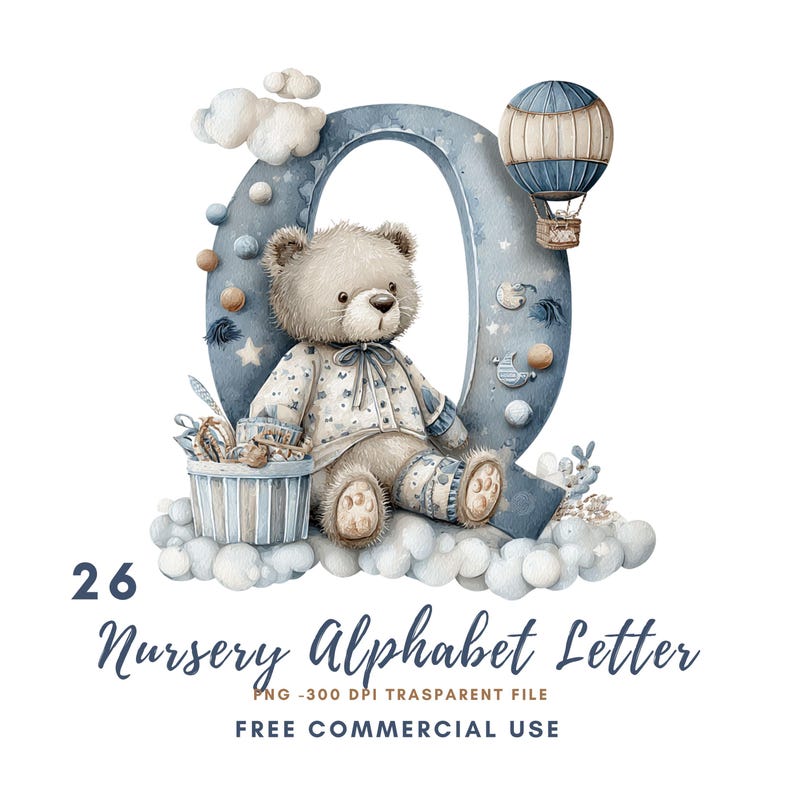 Nursery Alphabet Letter,clipart Bundle 26 PNG, Watercolor Blue Letter ...