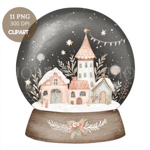 Christmas Snow Globe Clipart PNG Bundle 11 | Watercolor Christmas Beige ...