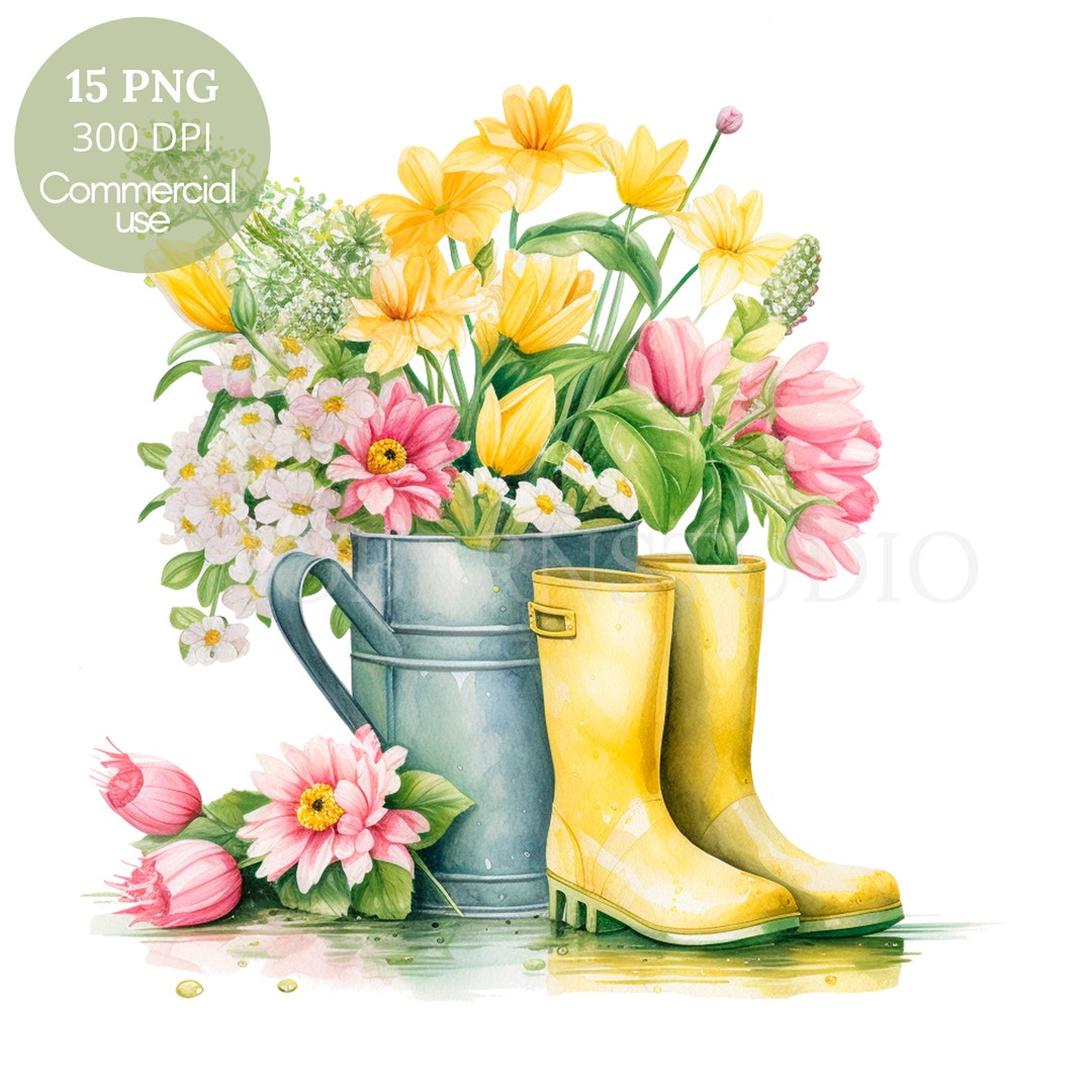 Flower Boots Clipart Png,bundle 15 High Quality,watercolor Spring ...
