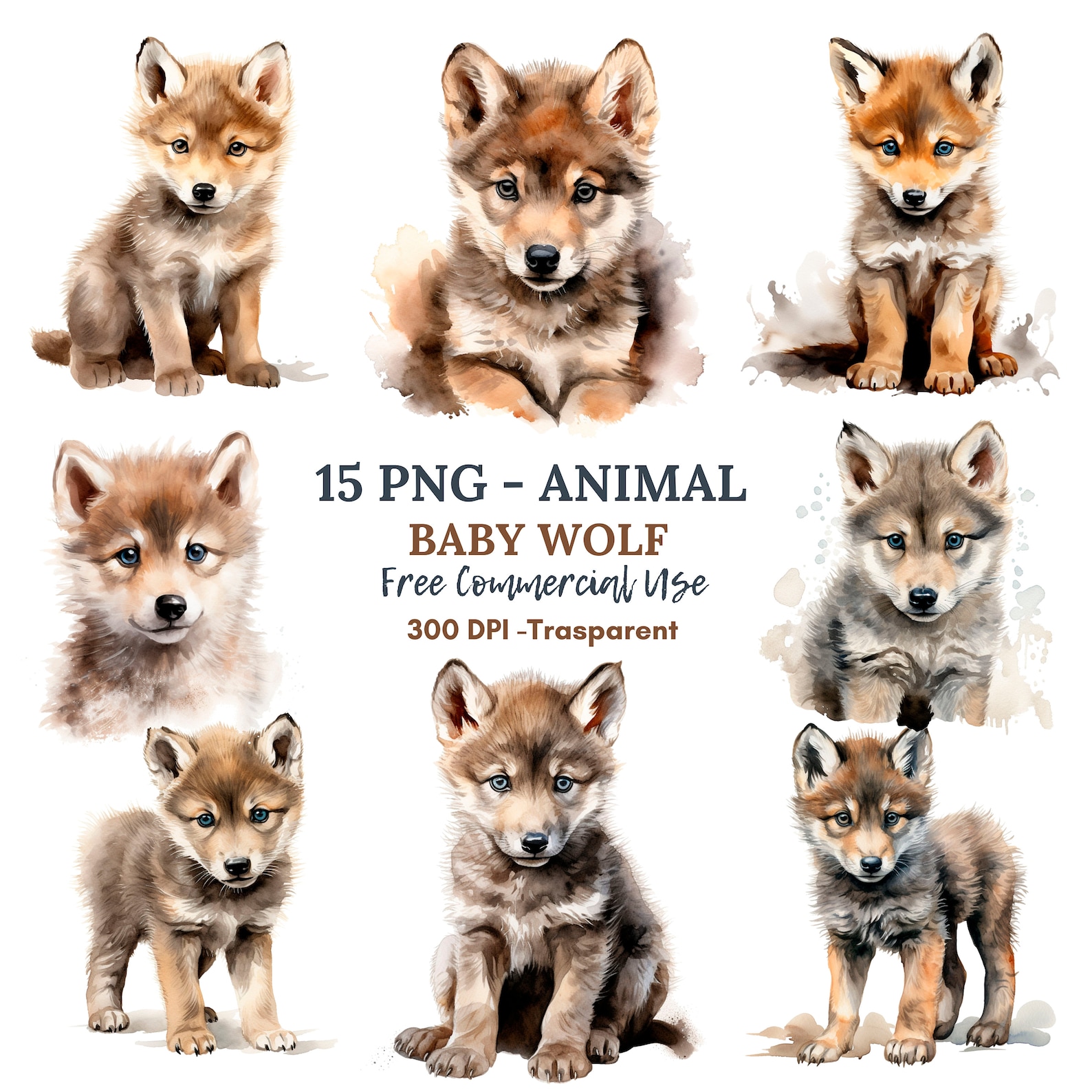 Baby Wolf Clipart Png,bundle 15 High Quality Jpg,digital Download ...
