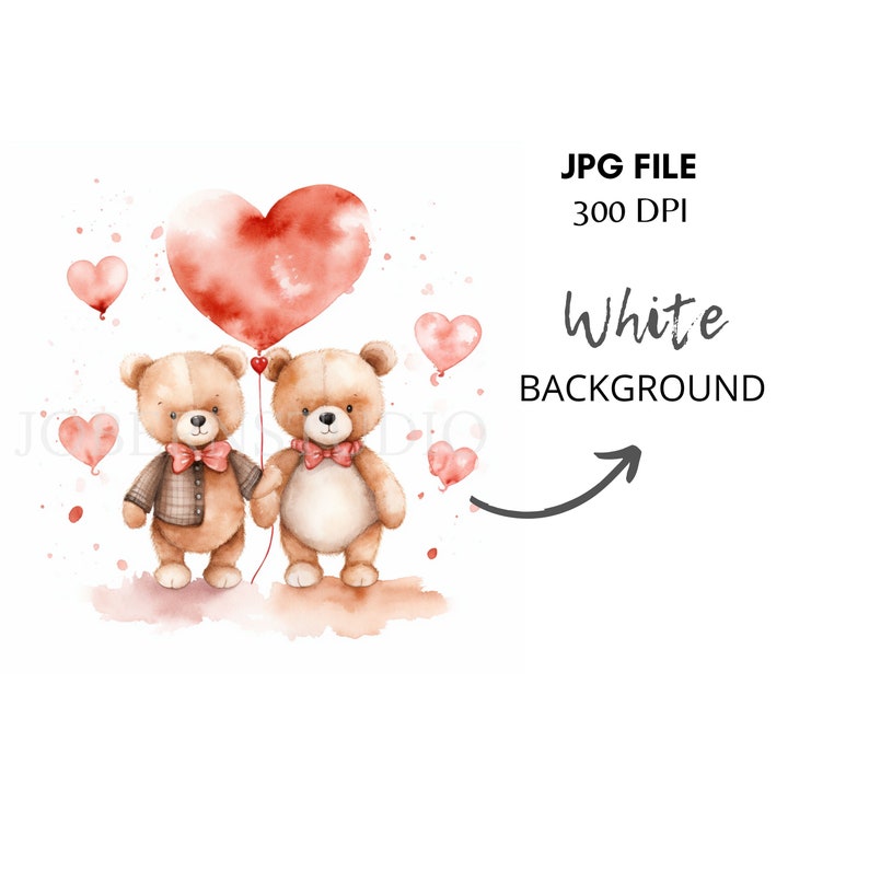 Valentine Teddy Bear Clipart PNG Bundle 10 High Quality,watercolor ...
