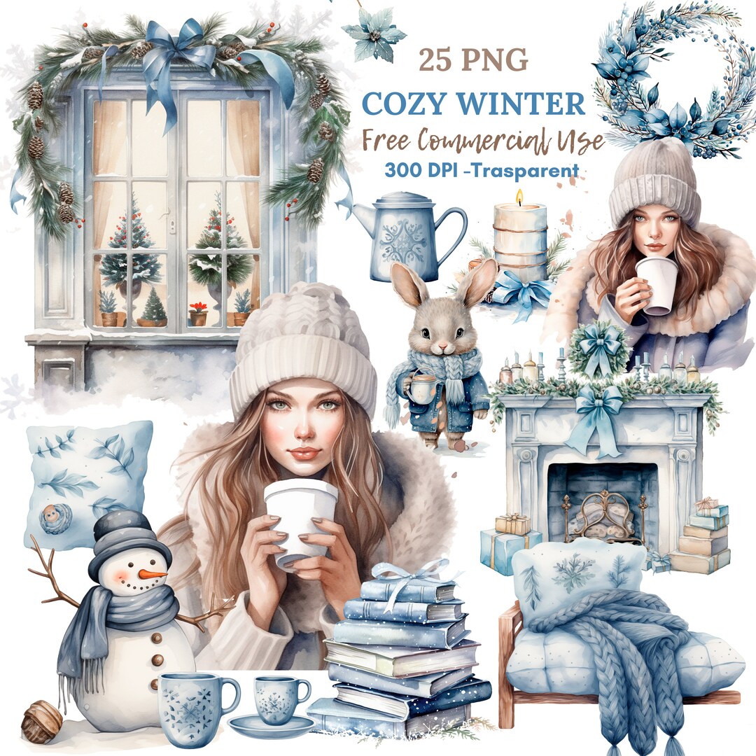 Cozy Winter Blue Clipart Png,bundle 25 High Quality Jpg,digital ...