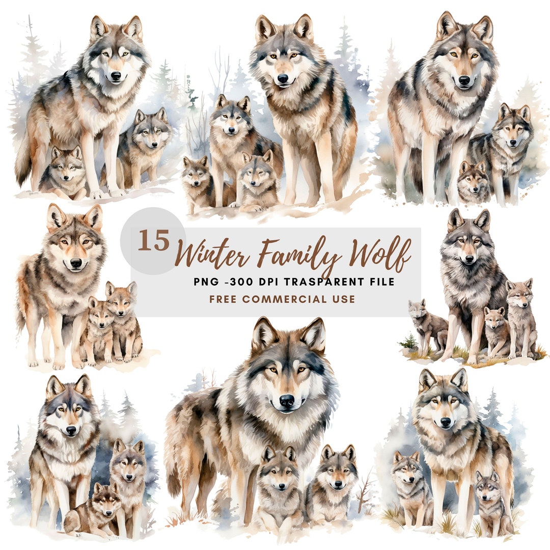 Wolf Family Clipart Png,bundle 15 High Quality Jpg,digital Download ...
