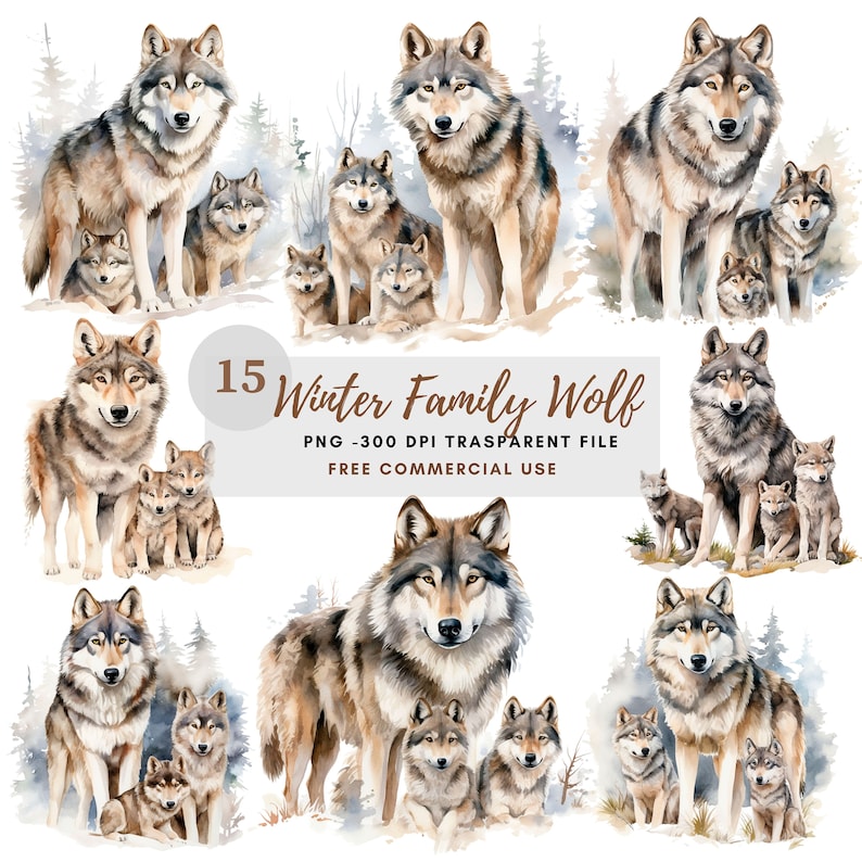 Wolf Family Clipart Png,bundle 15 High Quality Jpg,digital Download ...
