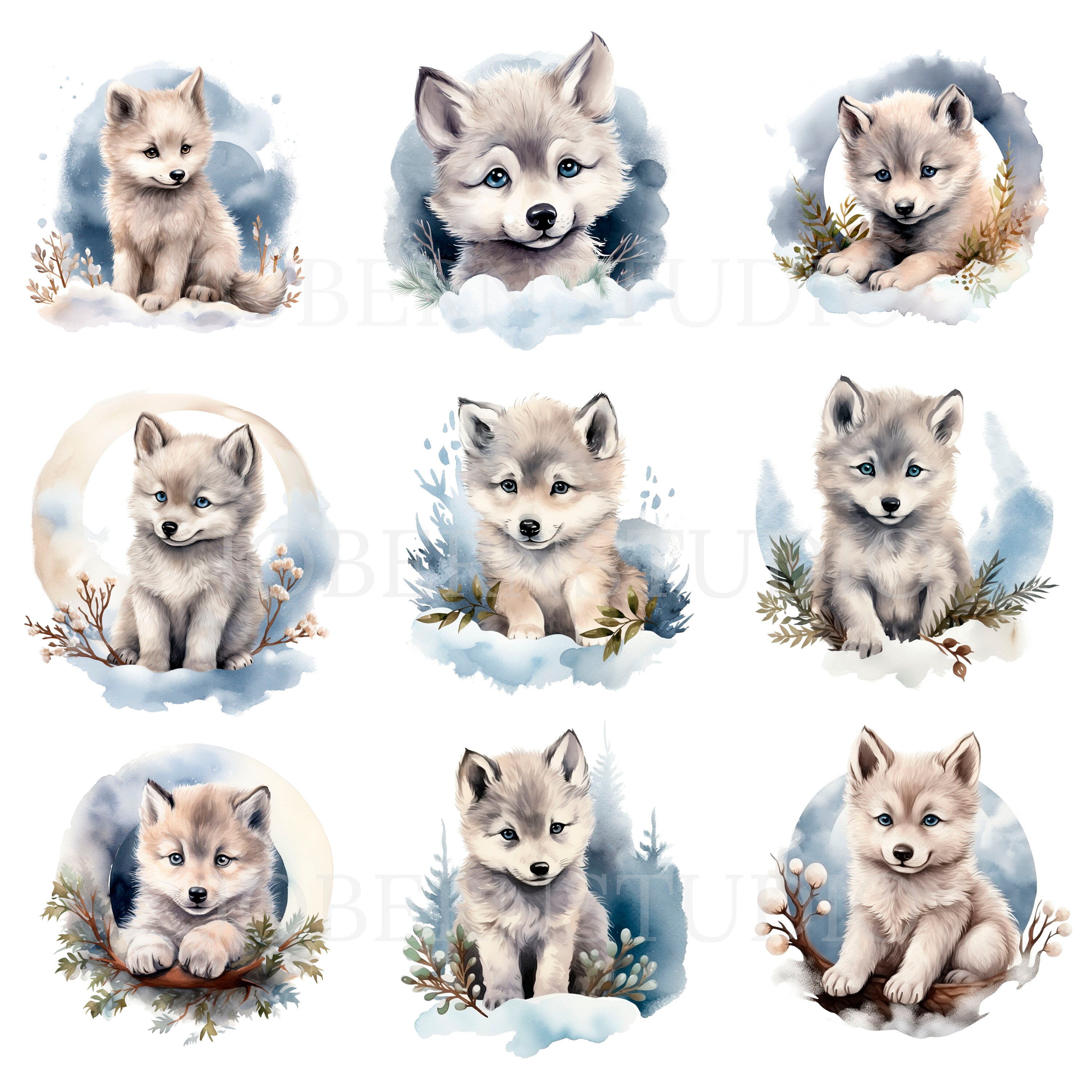 Winter Baby Wolf Clipart Png,bundle 15 High Quality Jpg,digital ...