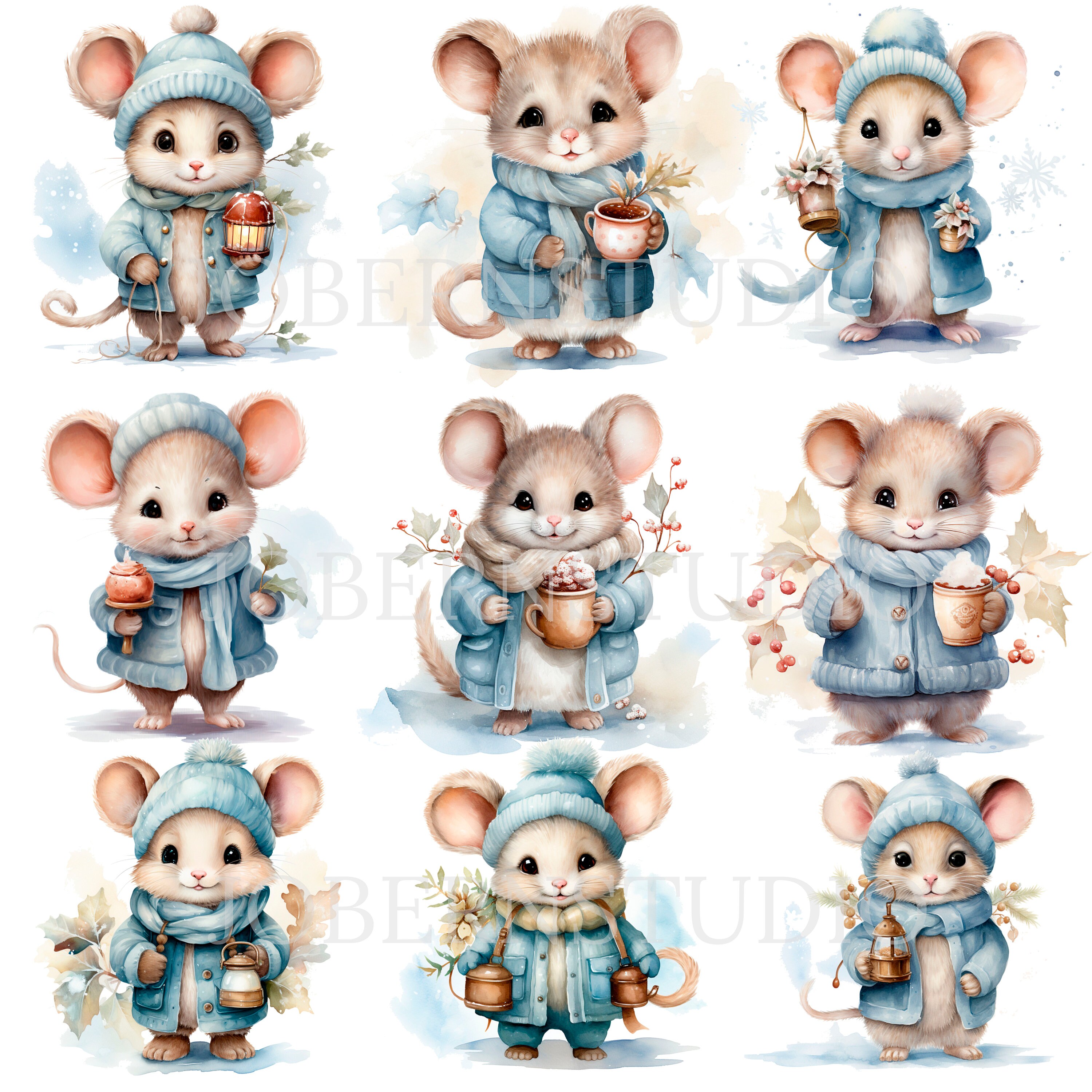 Winter Mouse Clipart Pngbundle 15 High Quality Jpgdigital - Etsy