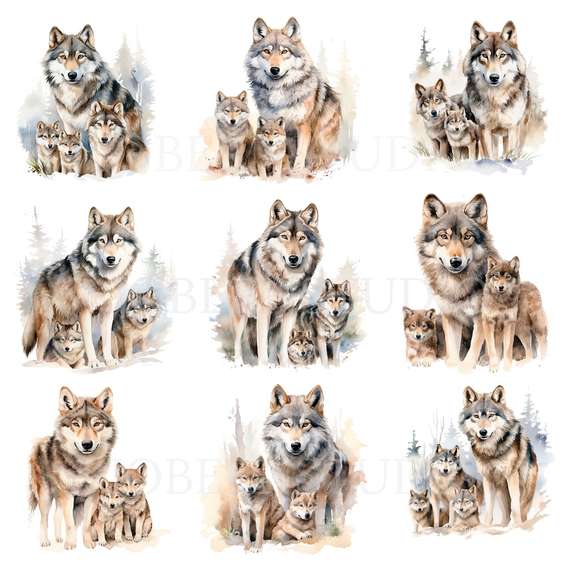 Wolf Family Clipart Png,bundle 15 High Quality Jpg,digital Download ...