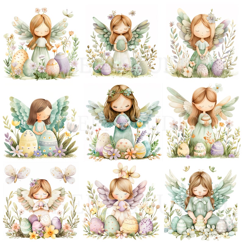 Easter Angel Clipart PNG Bundle 14 High Quality,easter Egg Watercolor ...
