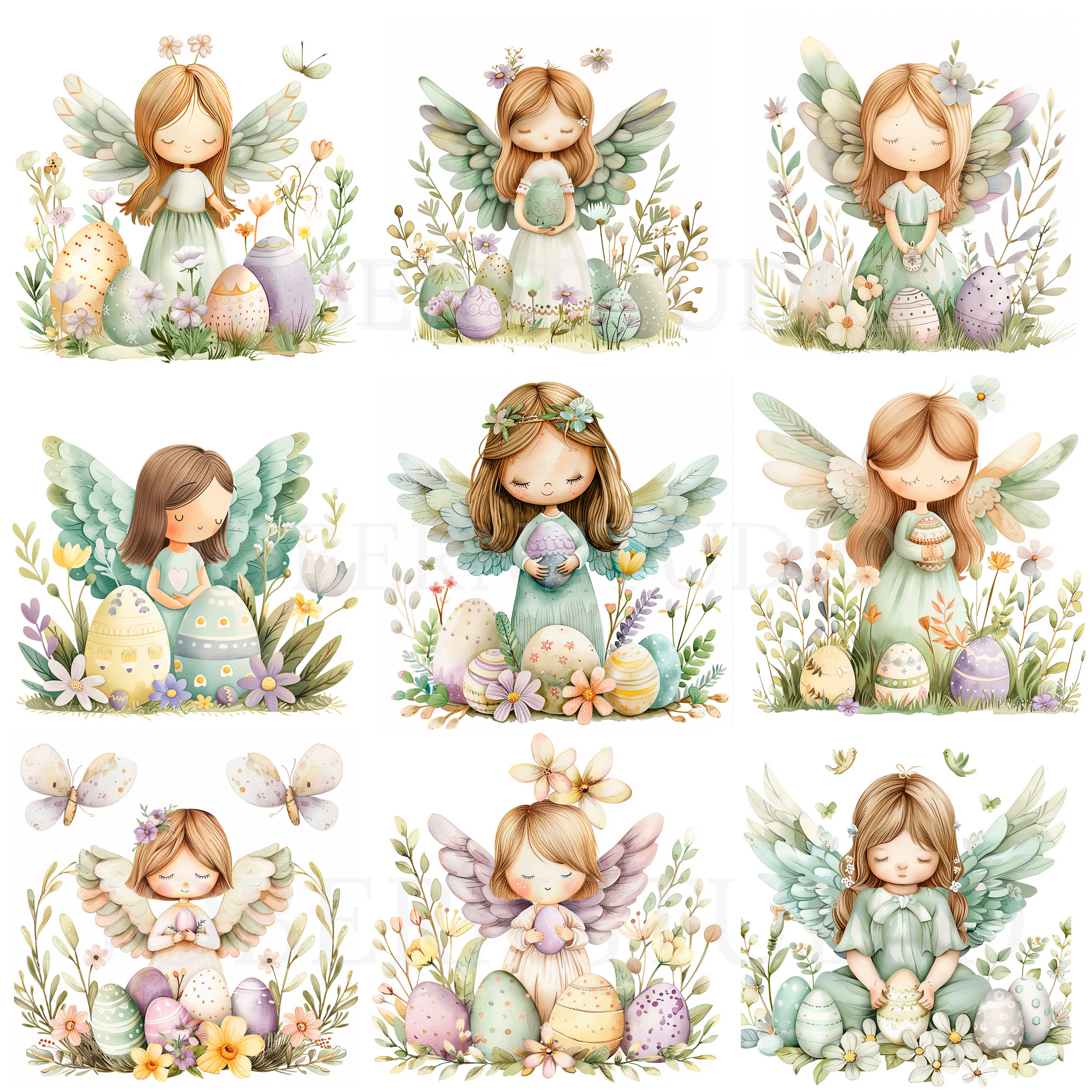 Easter Angel Clipart PNG Bundle 14 High Quality,easter Egg Watercolor ...