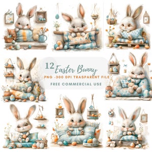 Easter Bunny Clipart PNG Bundle 12 High Quality JPG, Easter Egg ...