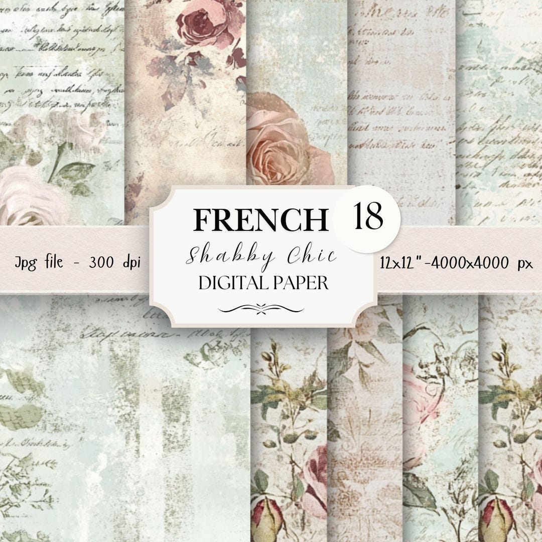 Shabby Chic Digital Paper Pack- 18 Vintage Scrapbook Junk Journal ...
