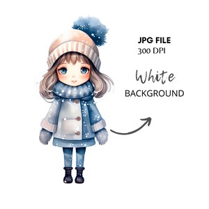 Winter Girl Watercolor Clipart PNG, 15 High Quality Jpgs,digital ...