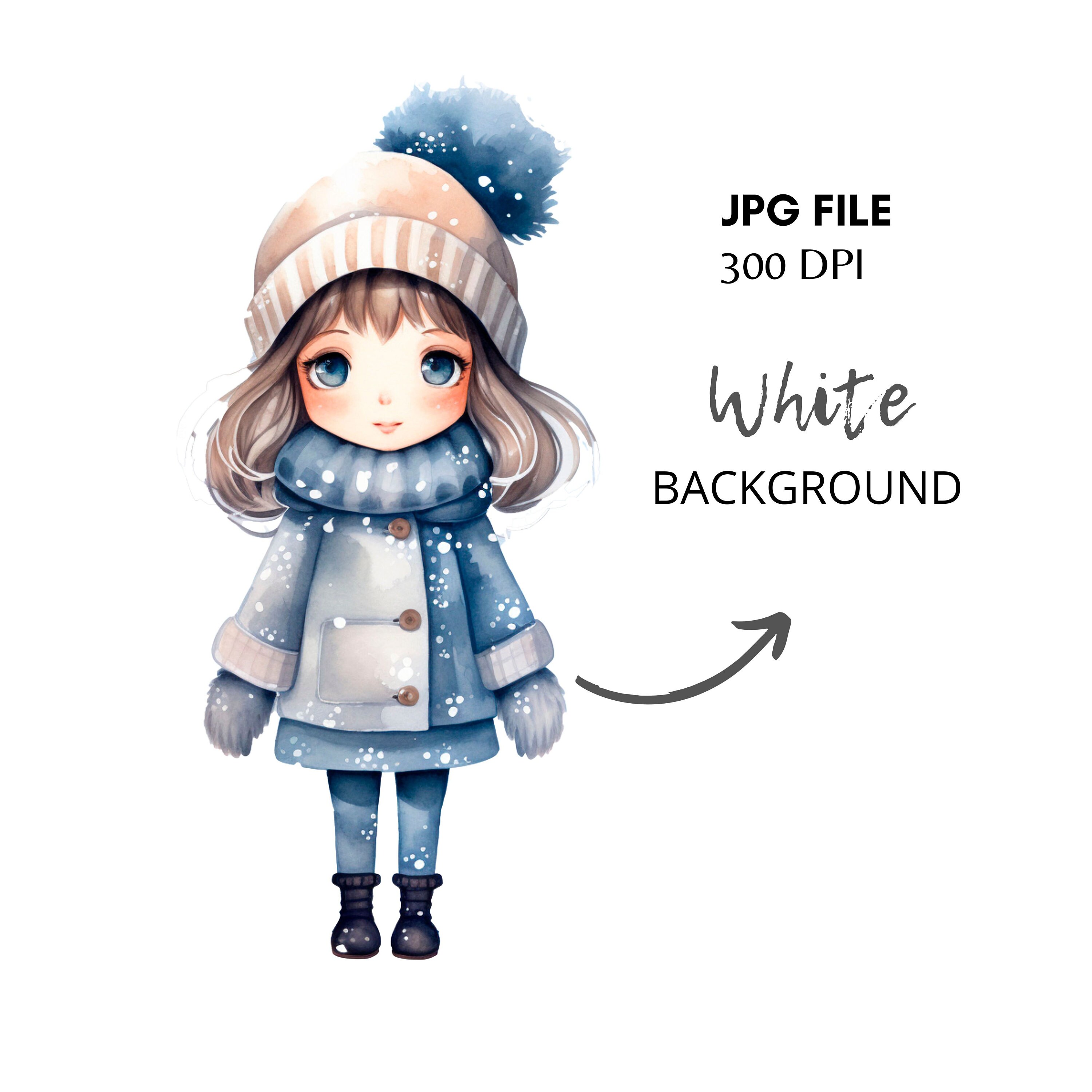 Winter Girl Watercolor Clipart PNG, 15 High Quality Jpgs,digital ...