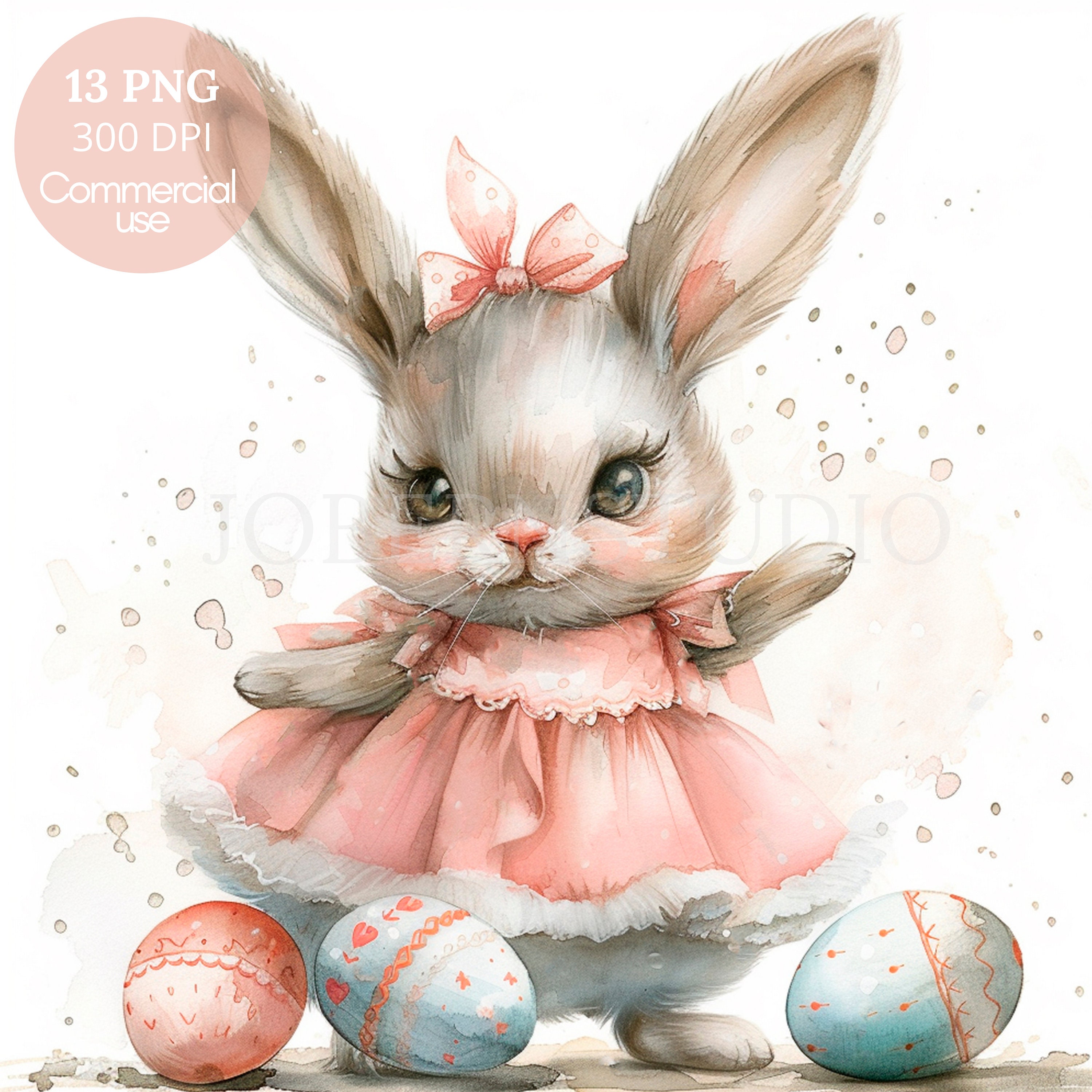 Easter Bunny Clipart PNG Bundle 13 High Quality, Pink Easter Watercolor ...