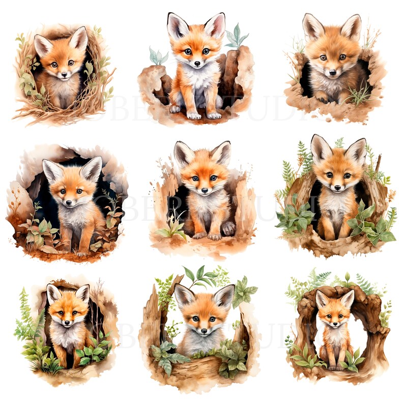 Baby Fox in Den Clipart Png,bundle 15 High Quality Jpg,digital Download ...