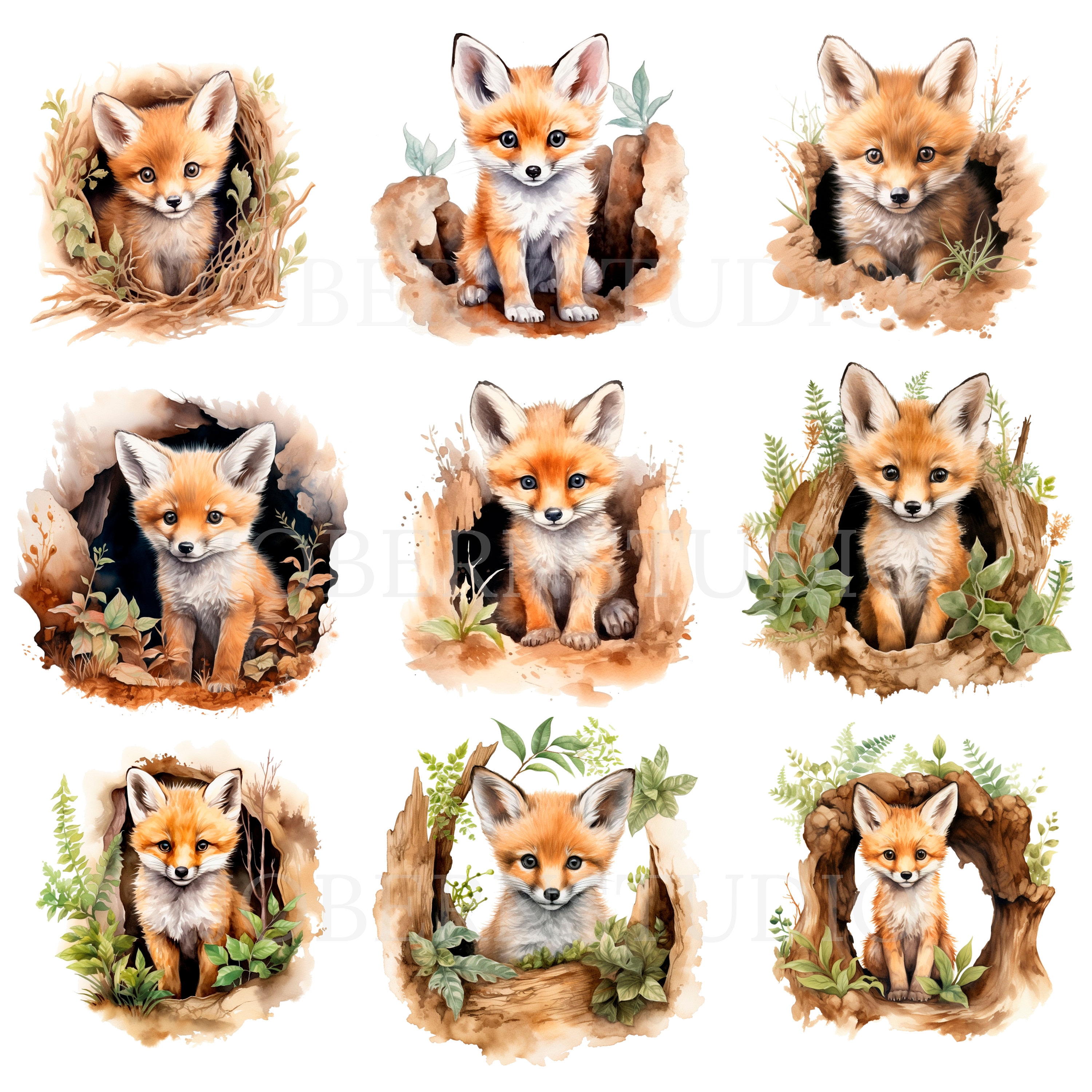 Baby Fox in Den Clipart Png,bundle 15 High Quality Jpg,digital Download ...