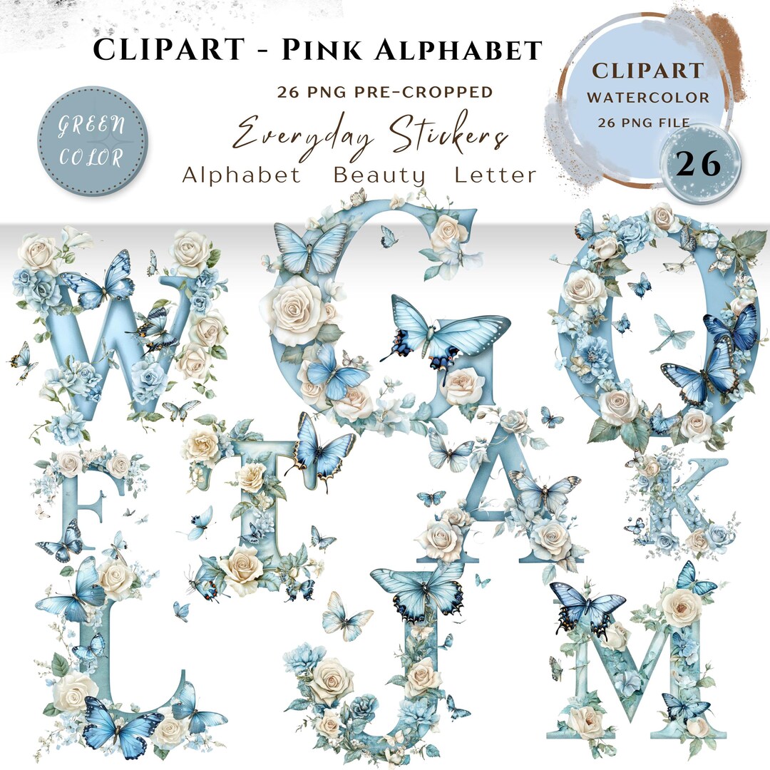 Floral Alphabet Letter Clipart Bundle 26 High Quality PNG, Watercolor ...