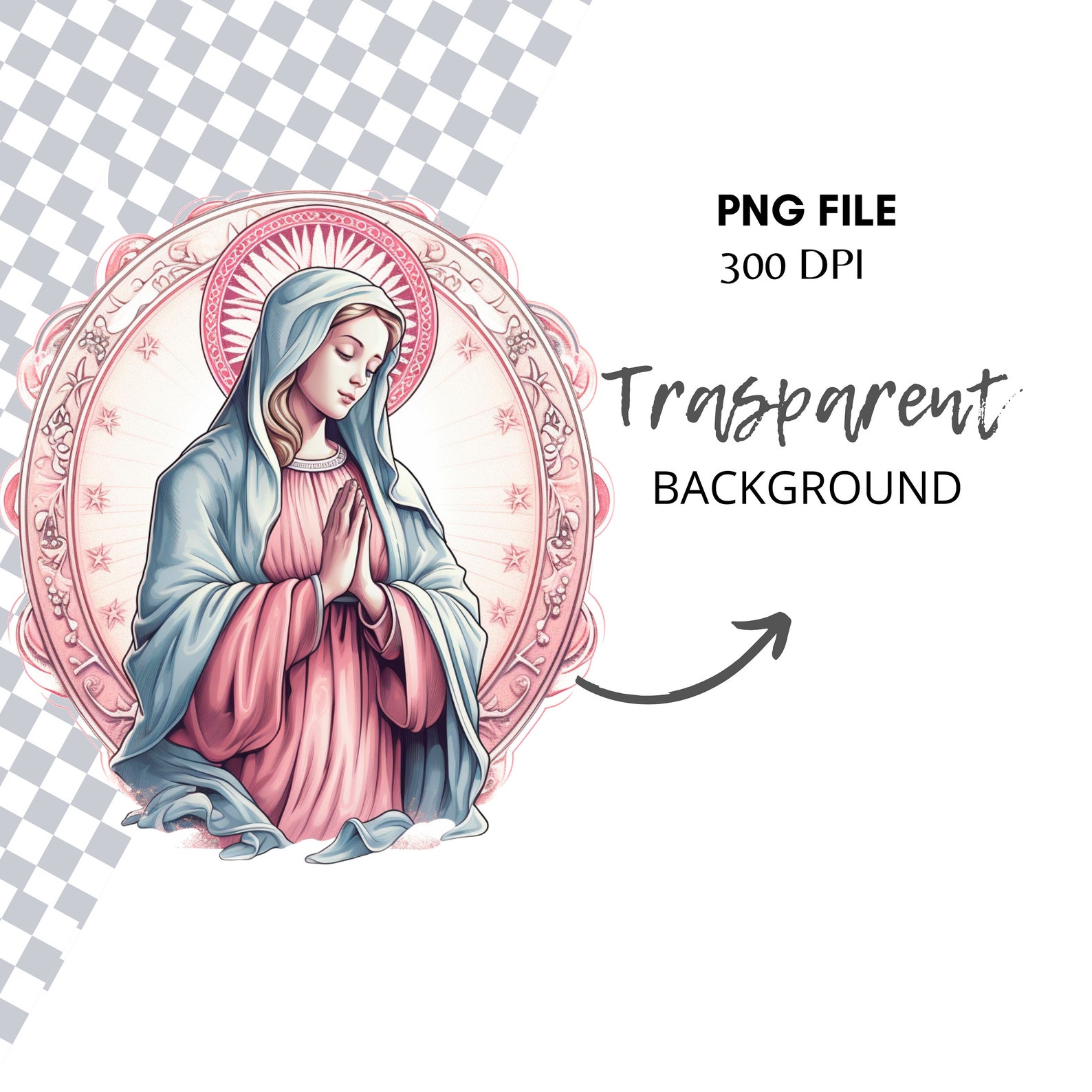 Pink Virgin Mary Clipart,bundle 15 High Quality Png,watercolor Clip Art ...