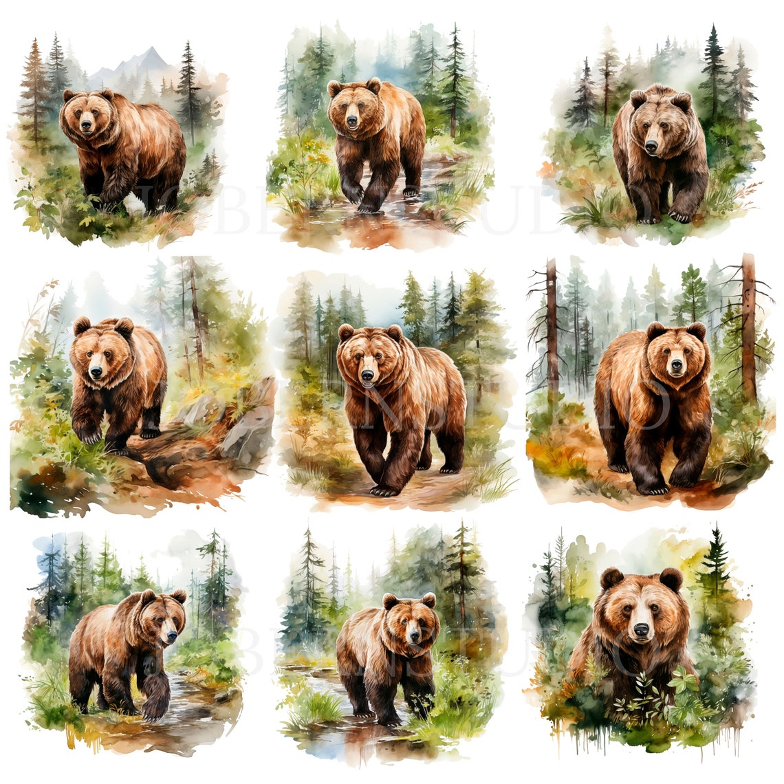 Brown Bear Forest Clipart Png,bundle 15 High Quality Jpg,digital ...