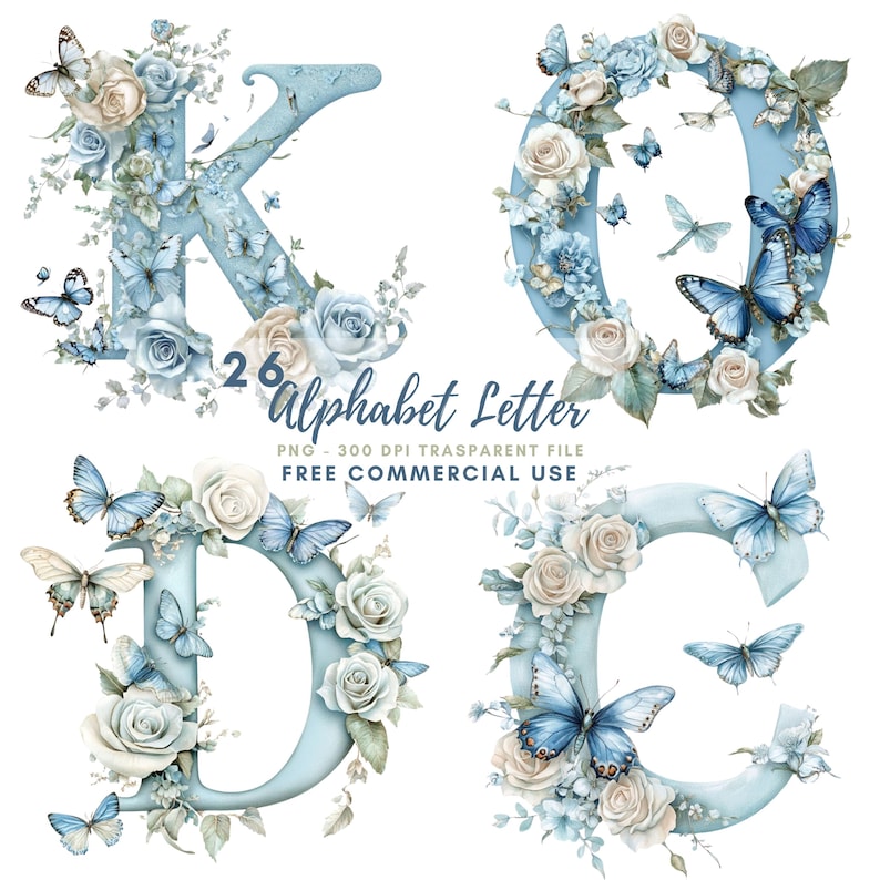 Floral Alphabet Letter Clipart Bundle 26 High Quality PNG, Watercolor ...