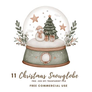 Christmas Snow Globe Clipart PNG Bundle 11 | Watercolor Christmas Beige ...