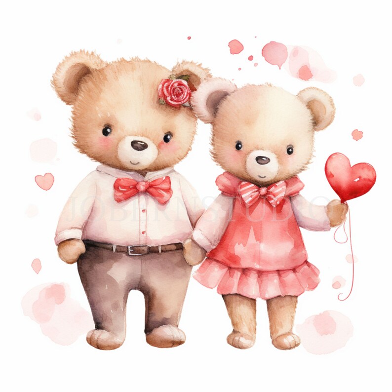 Valentine Teddy Bear Clipart PNG Bundle 10 High Quality,watercolor Lovers,digital Download,card ...