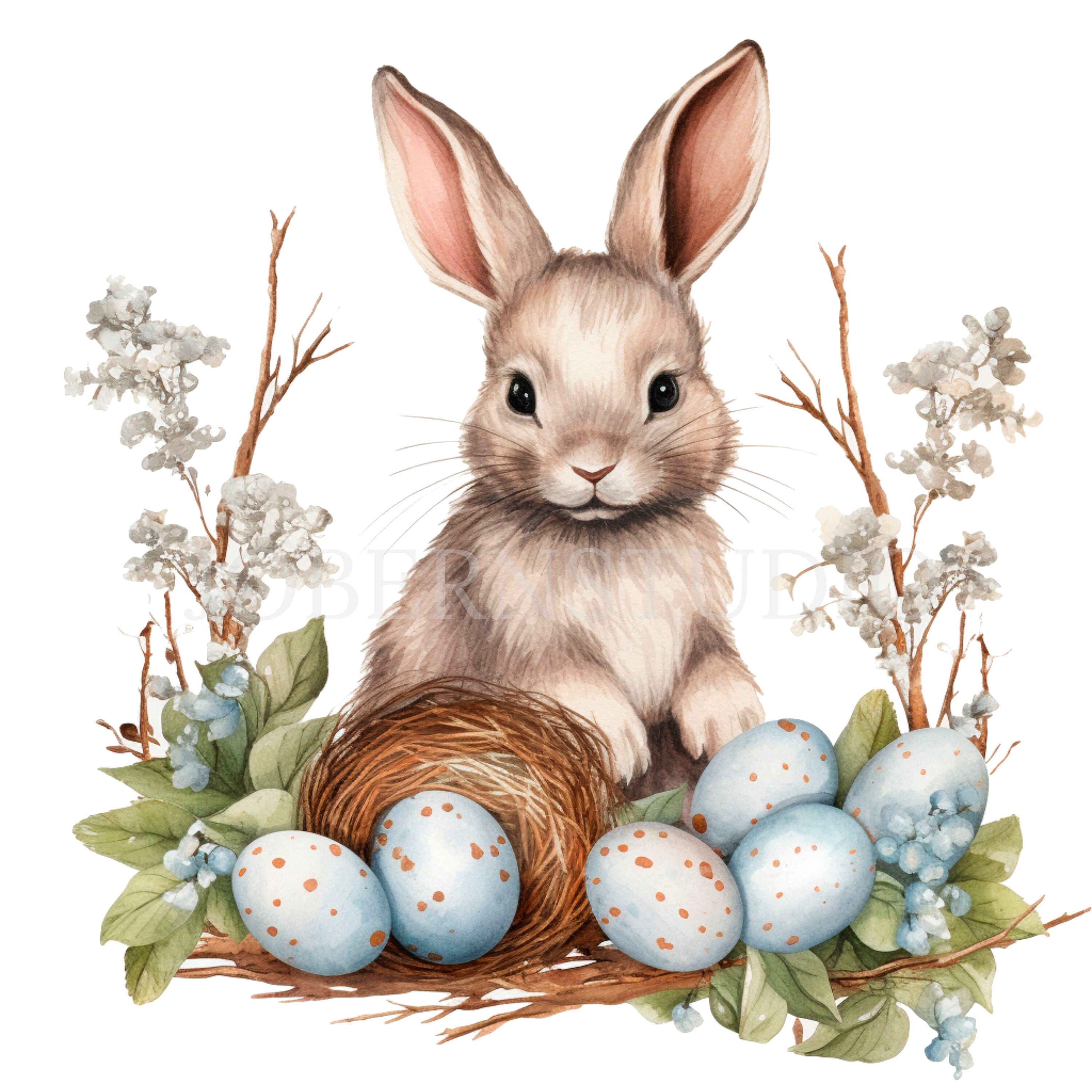 Easter Bunny Rustic Clipart PNG Bundle 15 High Quality JPG, Watercolor ...
